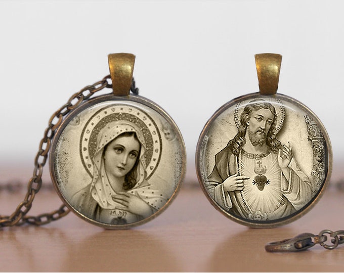 Catholic Pendant Necklace Sacred Heart Virgin Mary Jewelry - Etsy