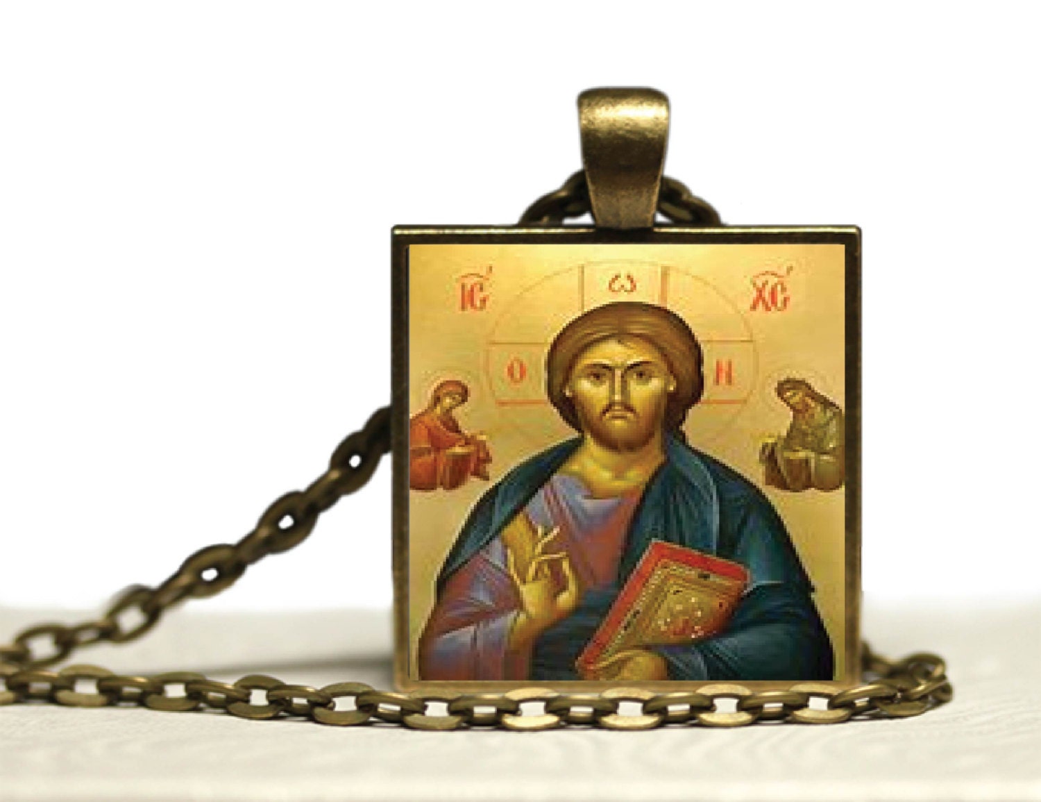 Jesus Christ Savior, Greek Orthodox Icon Pendant Religious Necklace ...