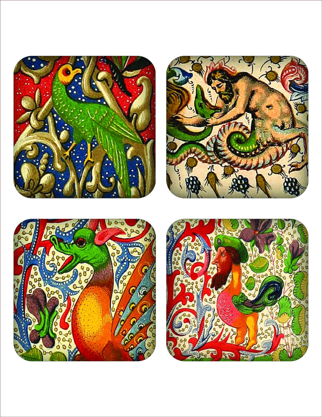 Coaster Set Medieval Mythical Creatures, Medieval Folklore Coasters ...