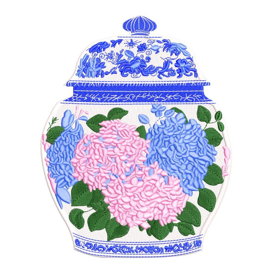 Hydrangea Ginger Jar Embroidery Design - Etsy