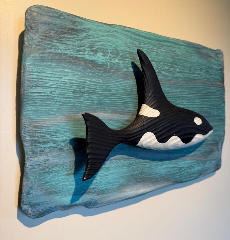 Vintage Bob Pyett Hand Carved Orca Wall Art – Coastal Nautical Wooden ...