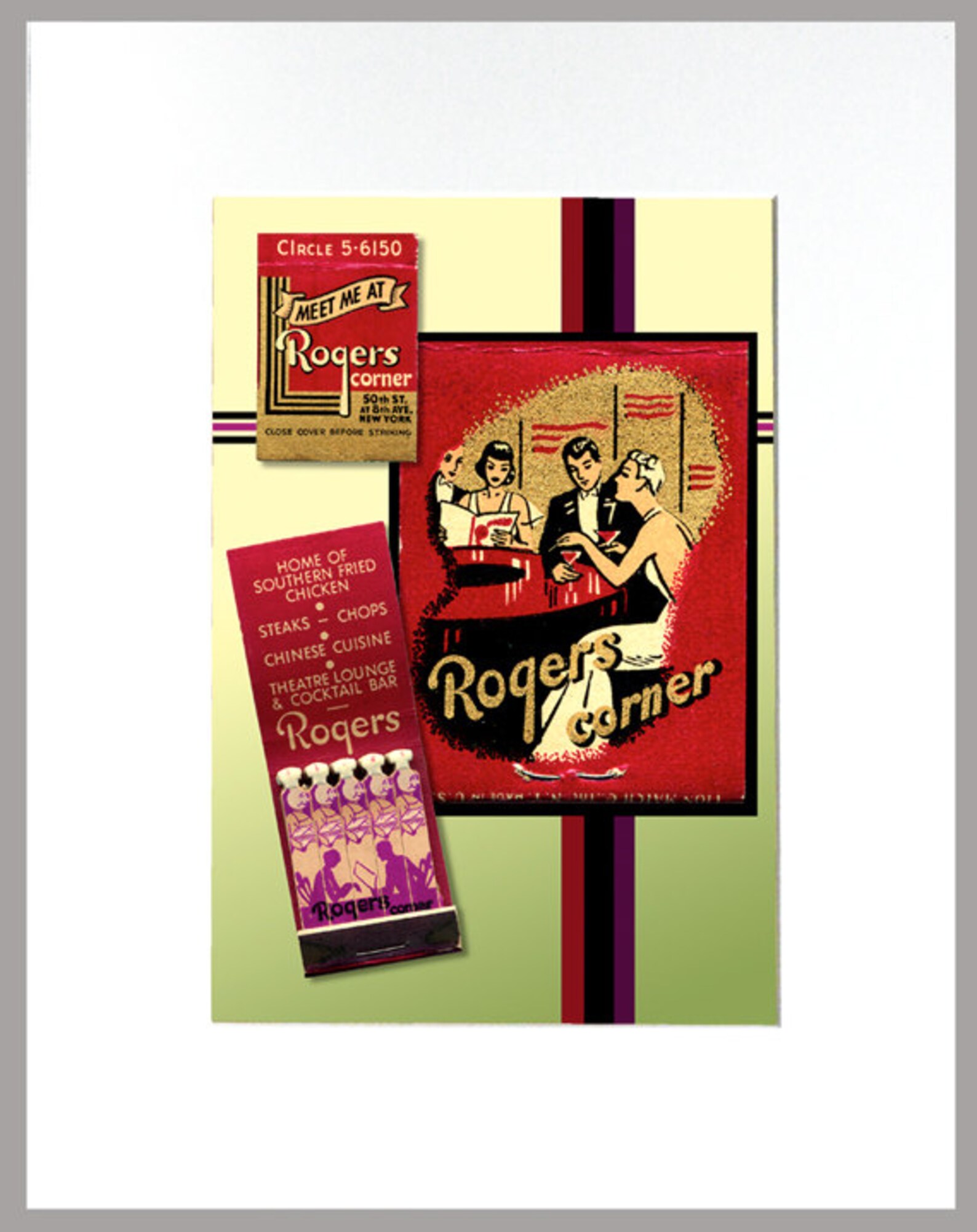 Rogers Corner NY Matchbook Print, Vintage Cocktail Lounge Art - Etsy