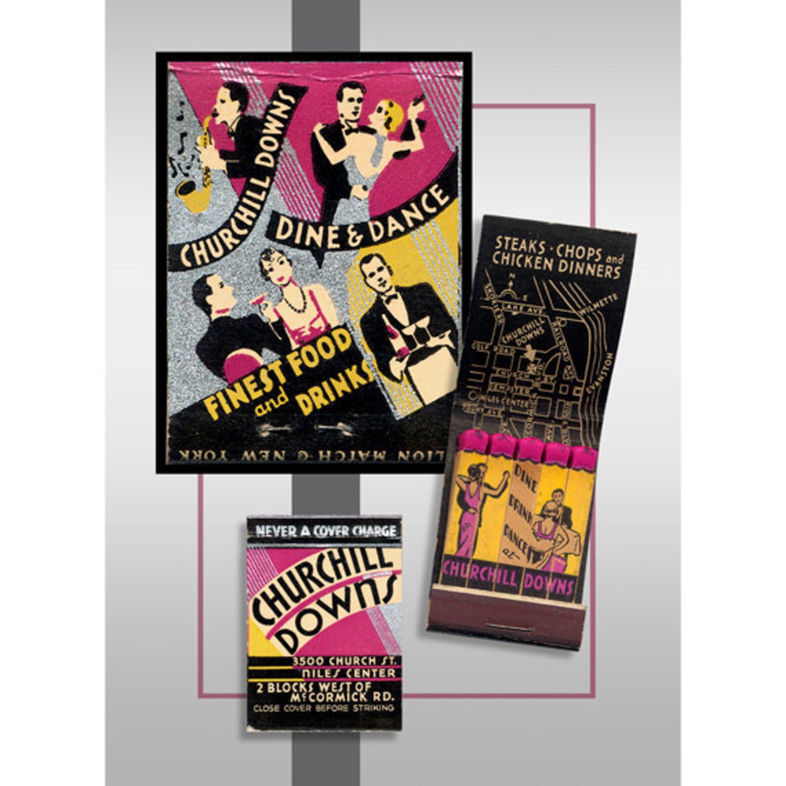 Art Deco Churchill Downs Matchbook Print, 1930s Nightclub Advertising ...