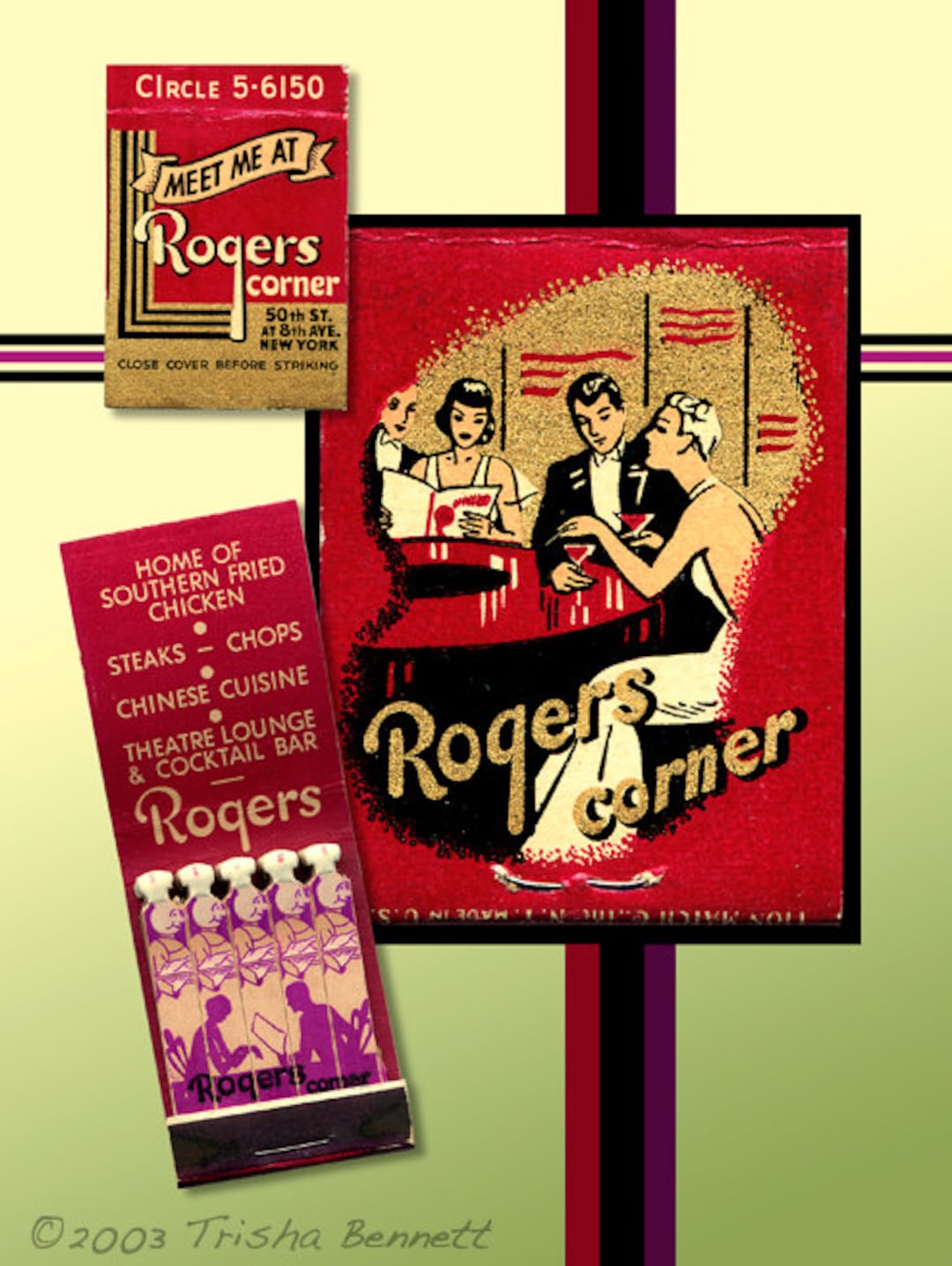 Rogers Corner NY Matchbook Print, Vintage Cocktail Lounge Art - Etsy
