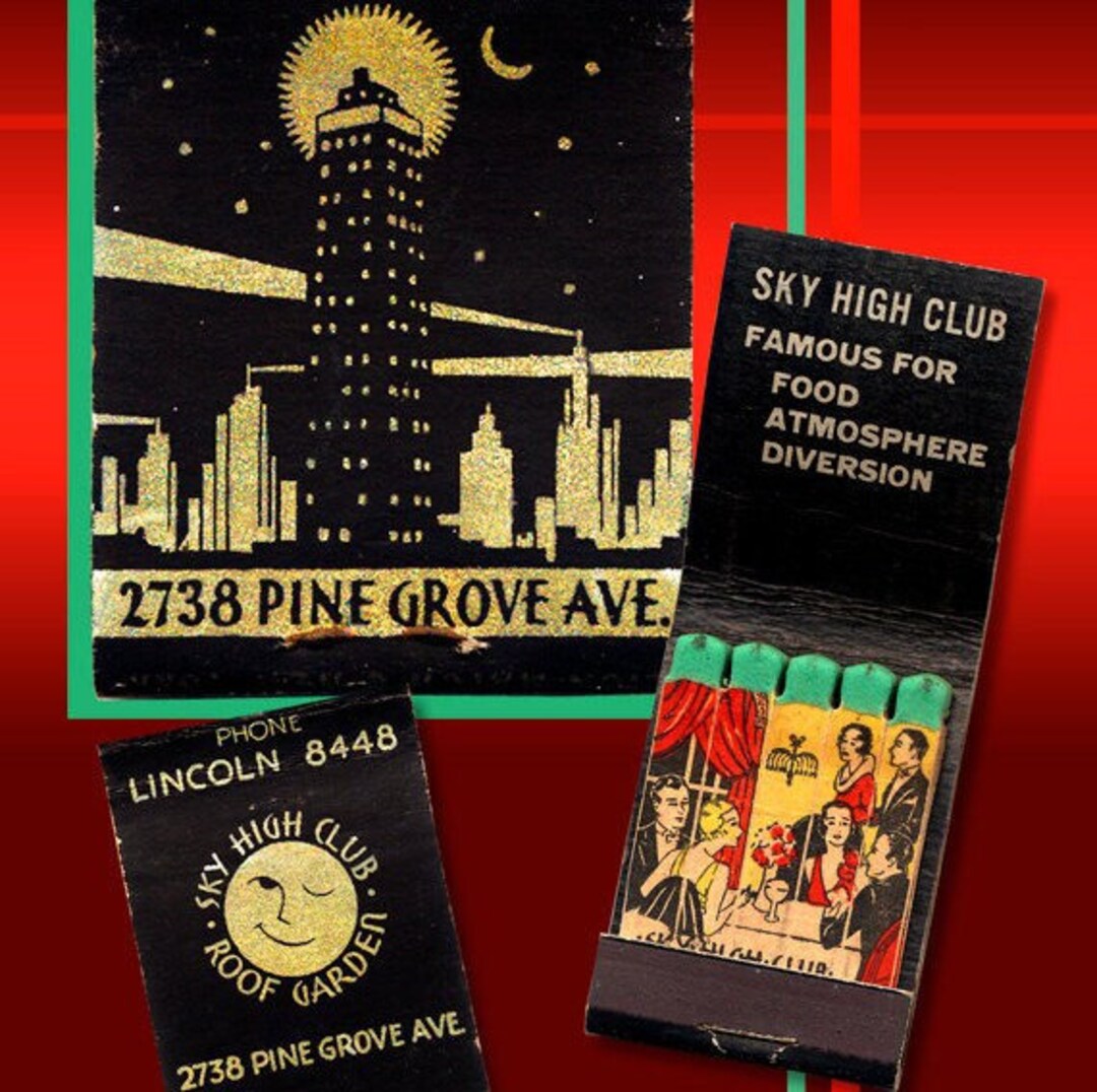 Chicago Matchbook Art PRINT Sky High Club Art Deco Chicago Nightclub ...