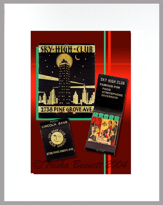Chicago Matchbook Art PRINT Sky High Club Art Deco Chicago Nightclub ...