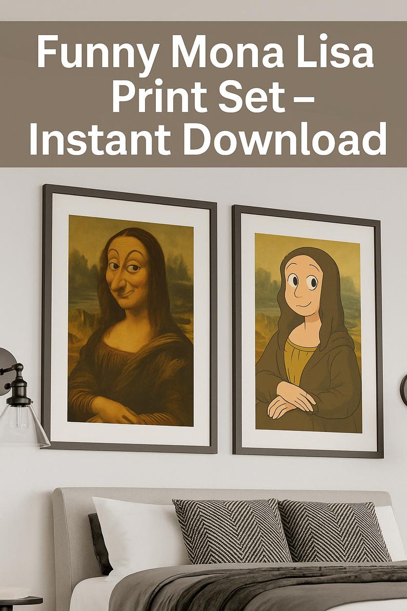 Funny Mona Lisa Wall Art Set – 2 Printable Caricature Posters | AI Art ...