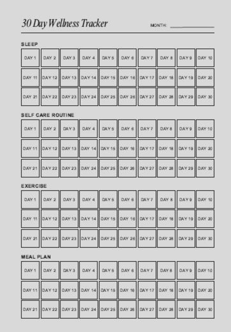 30 Day Wellness Tracker Planner - Etsy