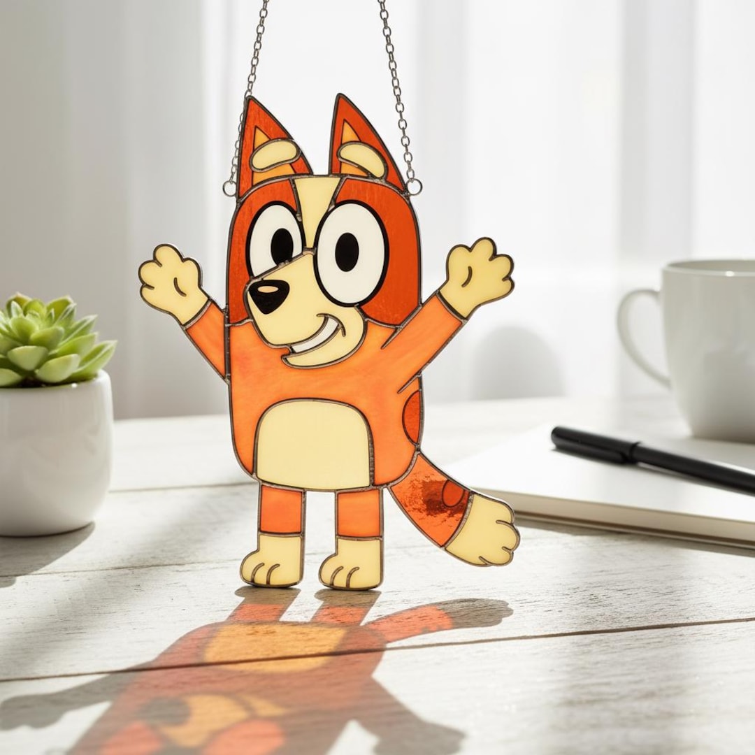 Bluey Faux Stained Glass Suncatcher, Adorable Cartoon Dog Window ...