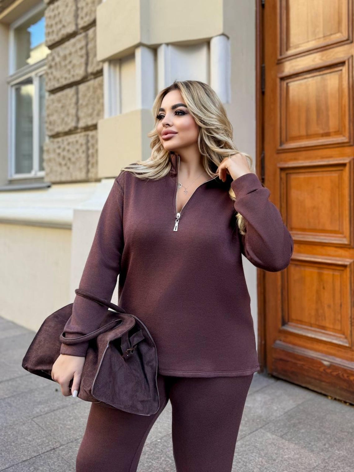 Plus Size Women’s Two Piece Loungewear Set – Warm Angora Knit Sweater ...