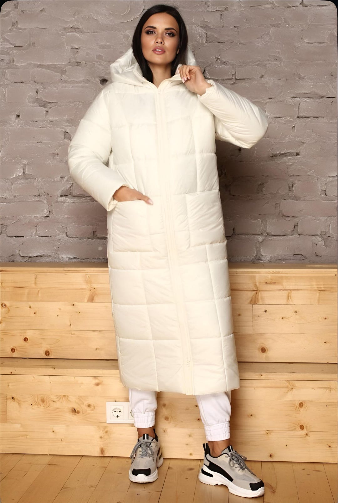 Long Puffer Coat Women Straight Fit Hooded Warm Winter Jacket ...