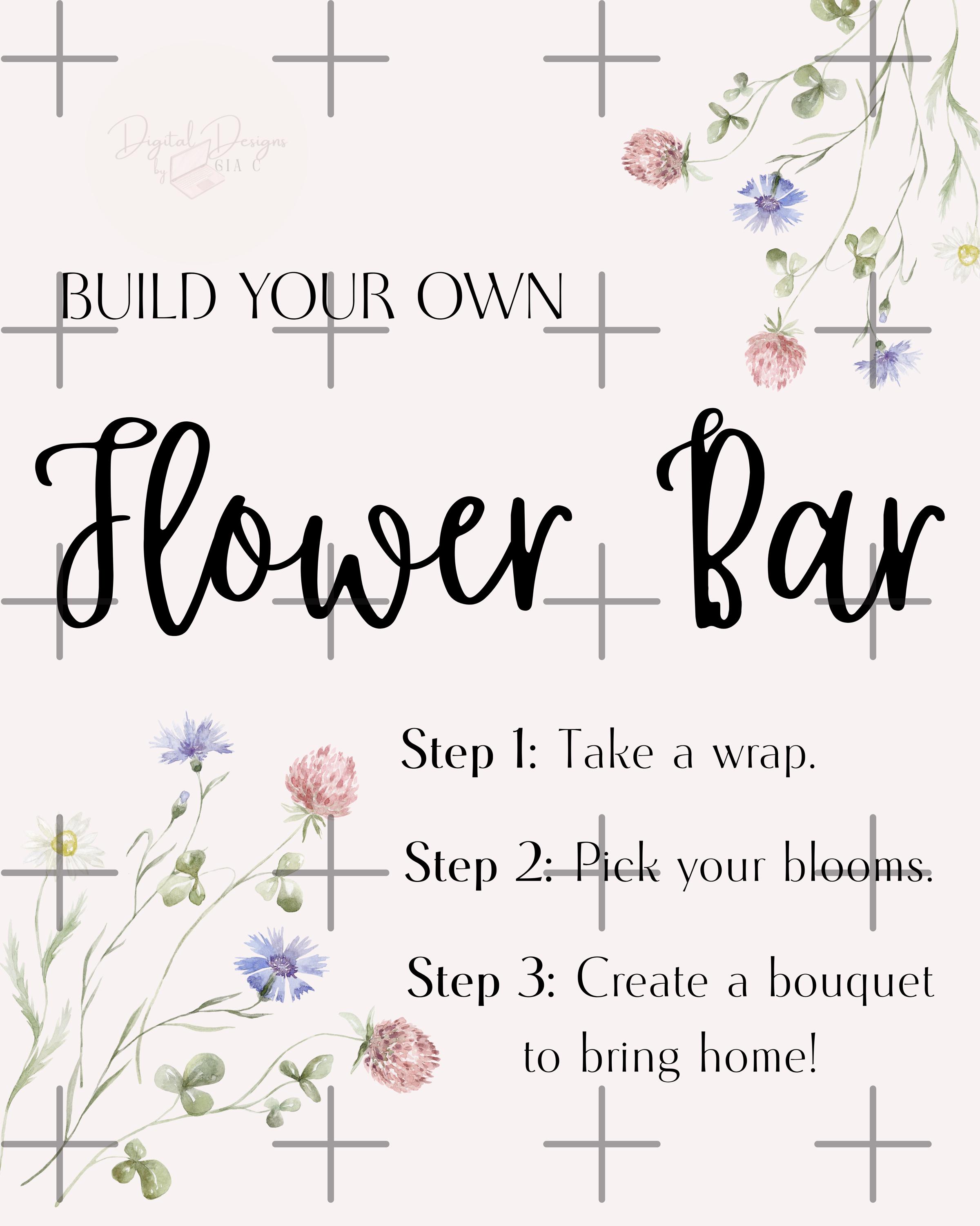 Editable Flower Bar Sign Template | Build Your Own Bouquet Sign ...