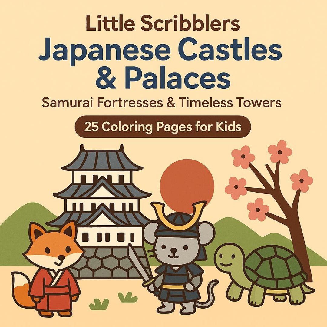 Japanese Castles & Palaces Coloring Pages for Kids 25 Printable Sheets ...