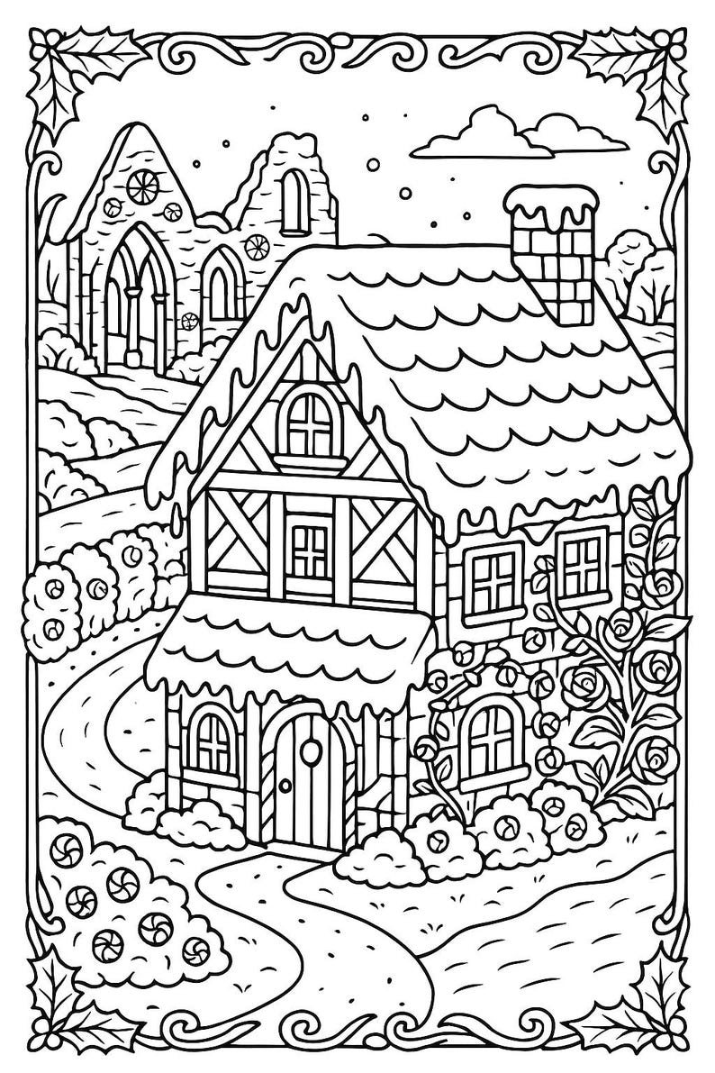 Christmas Gingerbread Houses Coloring Pages: 25 Printable Designs ...