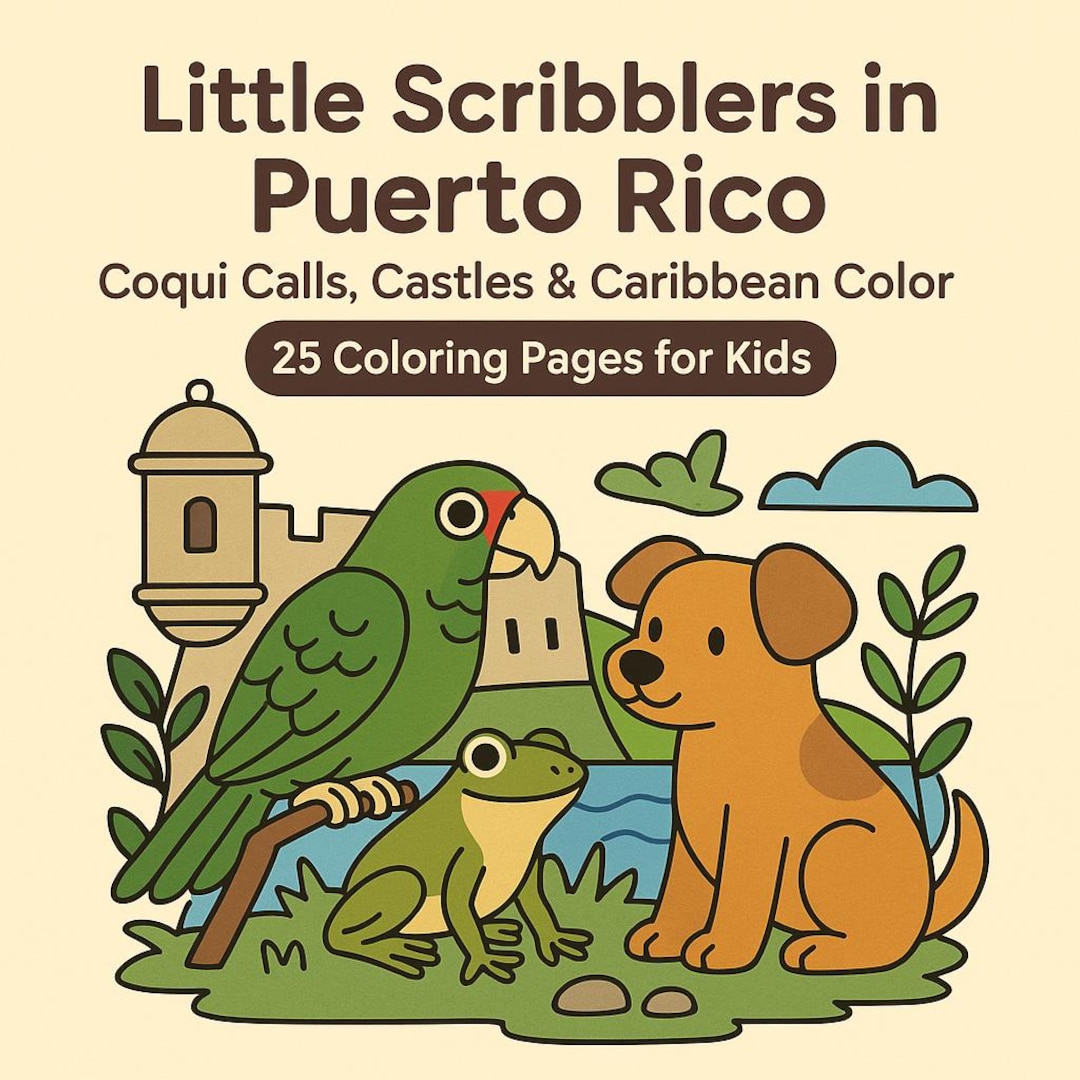 Puerto Rico Coloring Pages – Caribbean Animals, Coquí, Beaches (digital ...