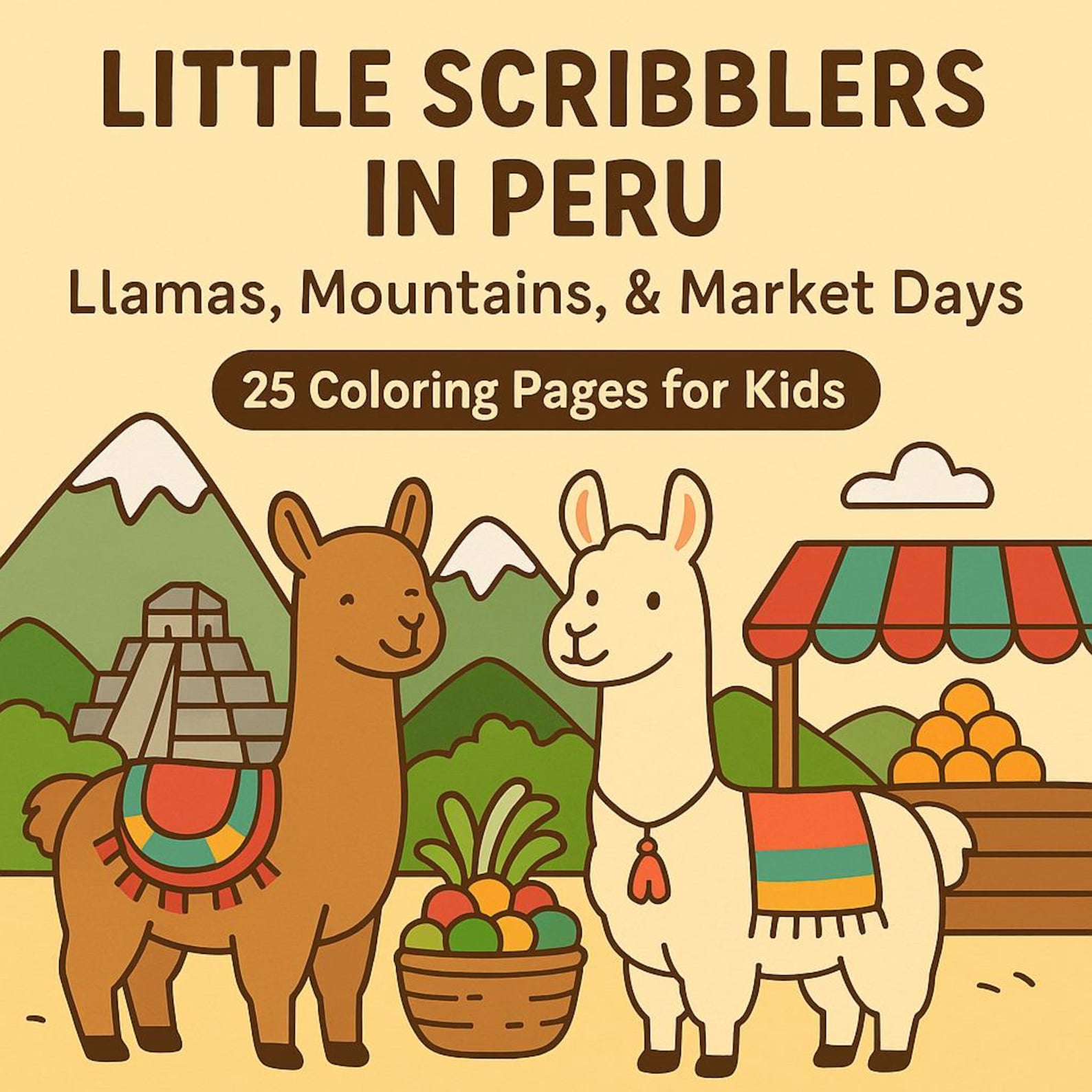Peru Coloring Pages for Kids: Llamas & Mountain Markets (digital ...