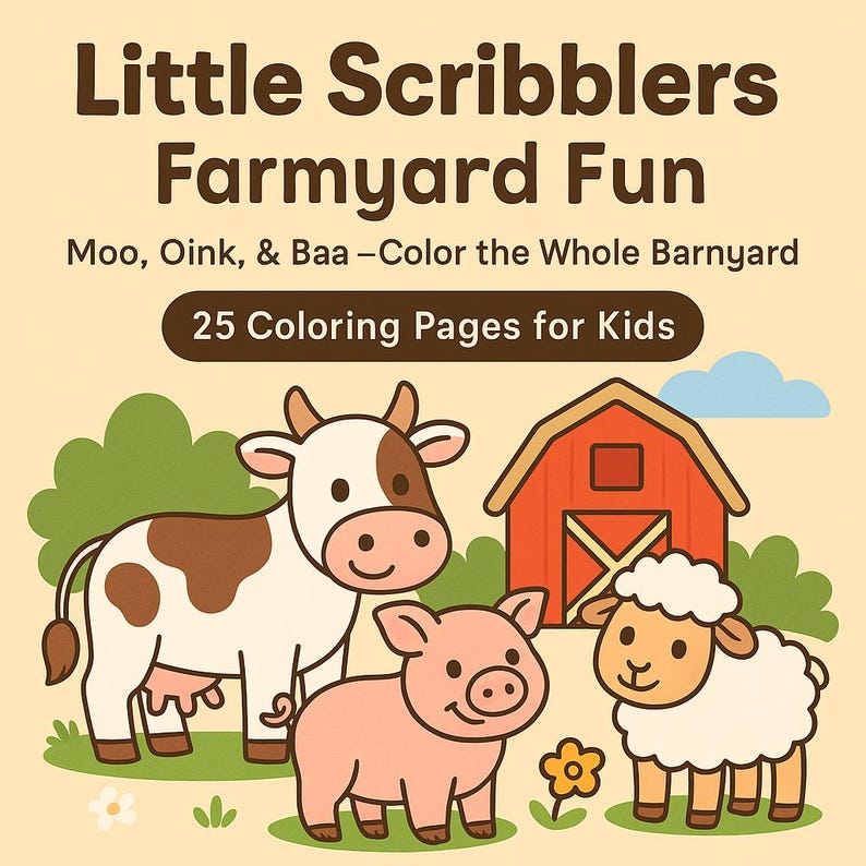 Farm Animal Coloring Pages for Kids: Little Scribblers Series (digital ...