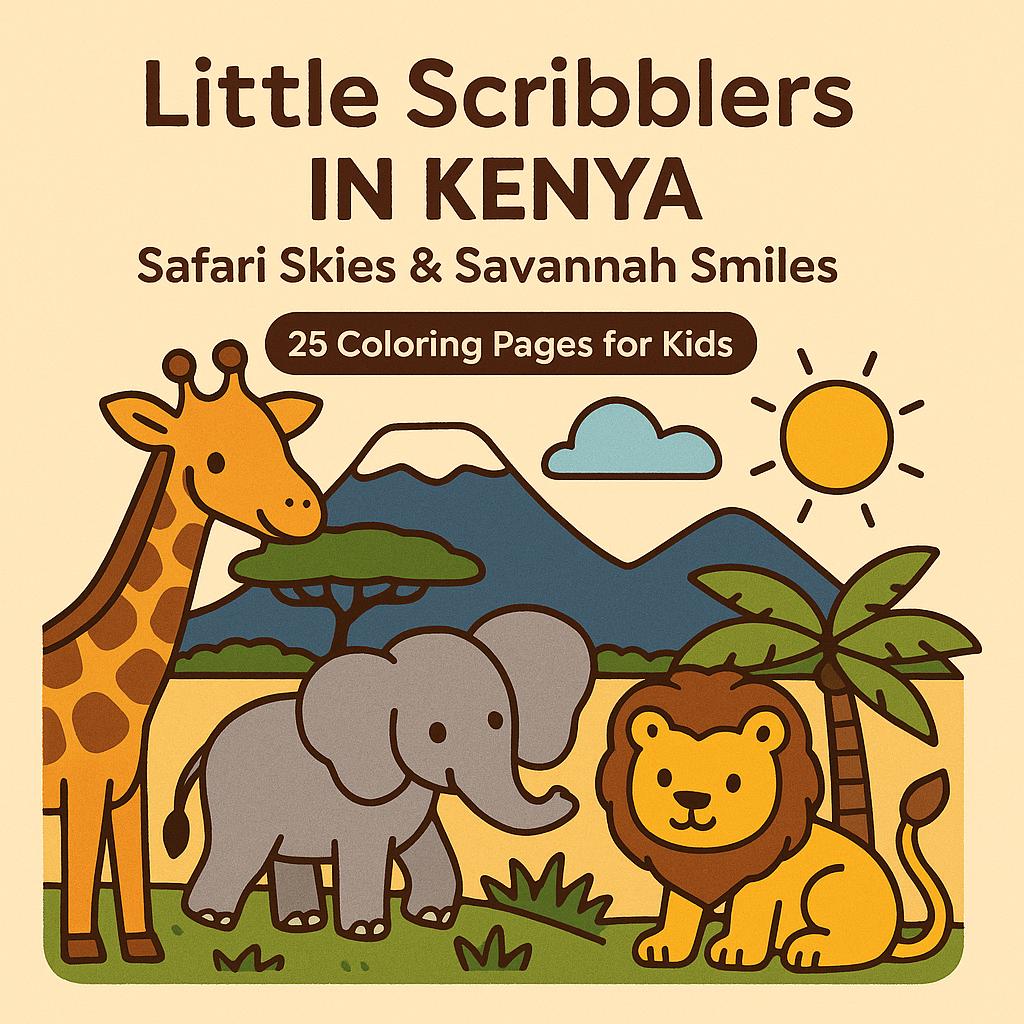 Kenya Safari Coloring Pages for Kids – Wildlife, Culture (digital ...