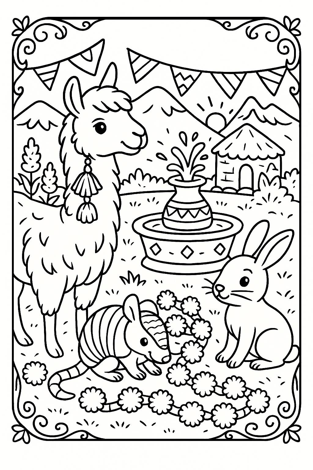 Peru Coloring Pages for Kids: Llamas & Mountain Markets (digital ...