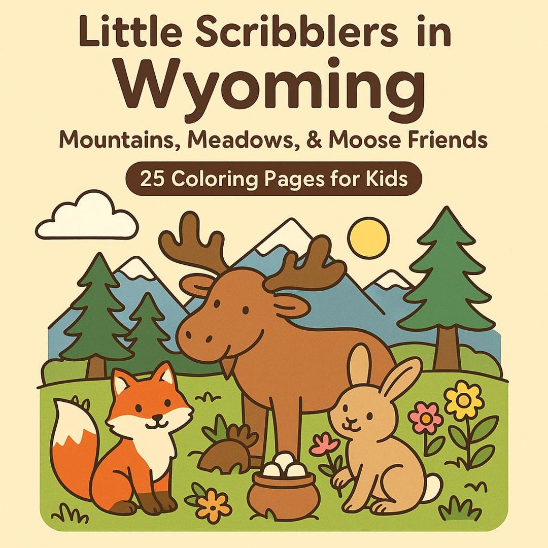 Wyoming Coloring Pages for Kids – Mountains, Wildlife (digital Download ...