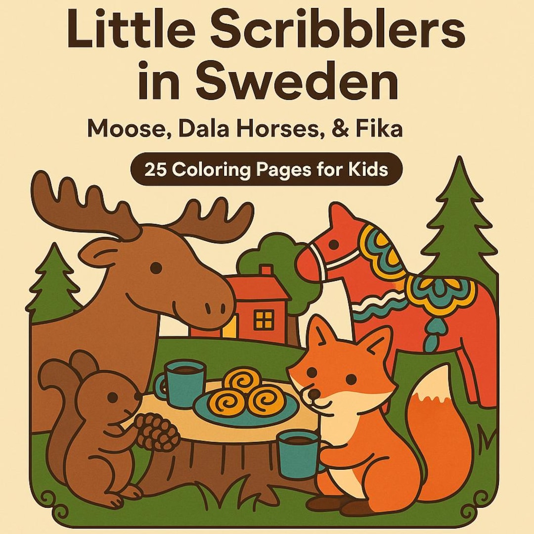 Sweden Coloring Pages for Kids: Midsummer & Cabins (digital Download ...