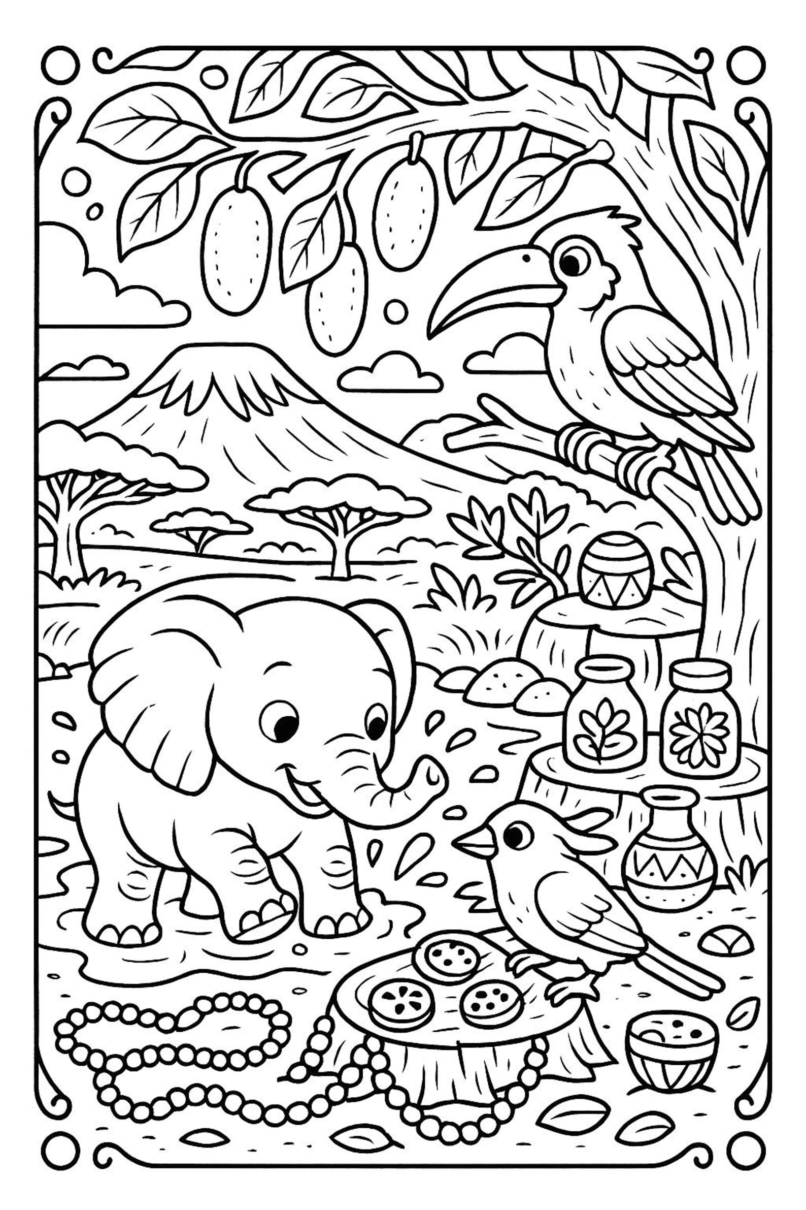 Kenya Safari Coloring Pages for Kids – Wildlife, Culture (digital ...