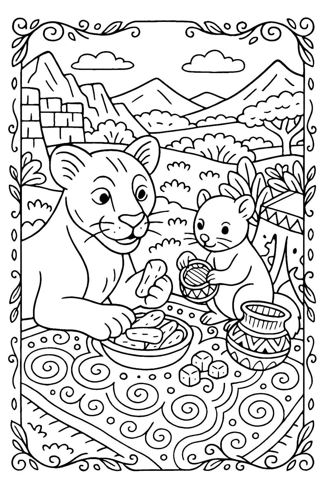 Kenya Safari Coloring Pages for Kids – Wildlife, Culture (digital ...