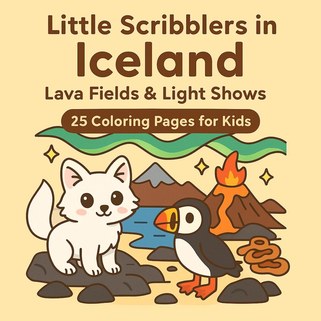 Iceland Coloring Pages for Kids – Puffins & Volcanoes (digital Download ...