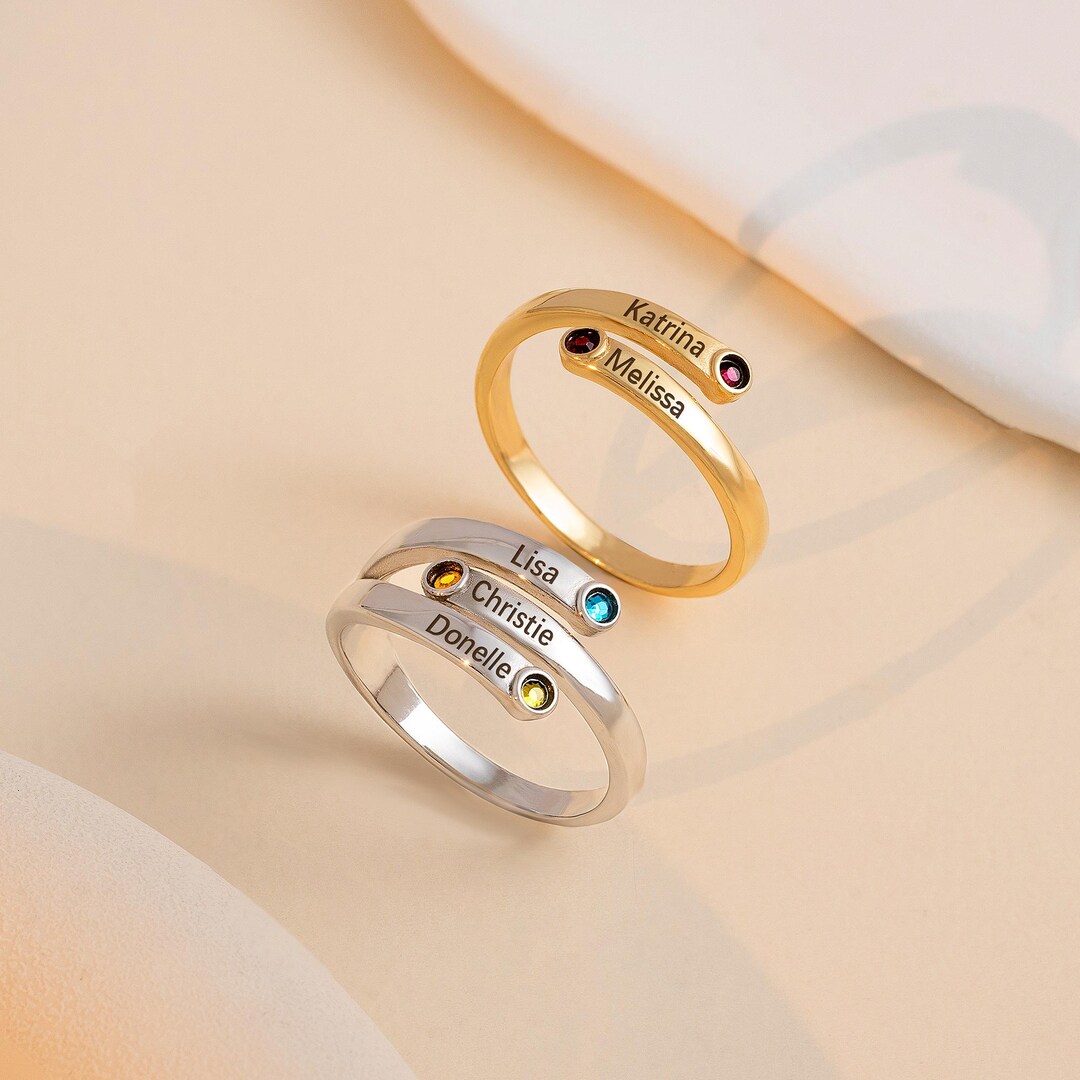 Personalized Birthstone Name Ring, Custom Mother's Ring - Etsy