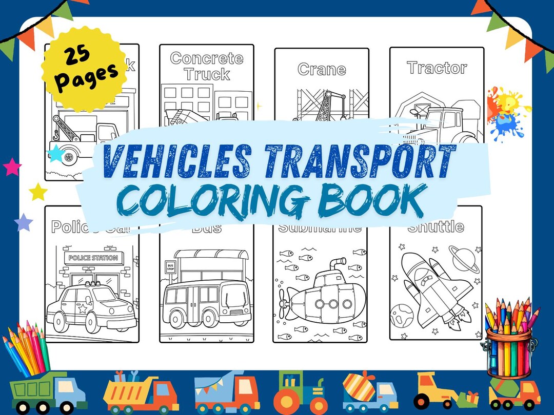 Vehicles Coloring Book: Transport Activity Pages for Kids (digital ...