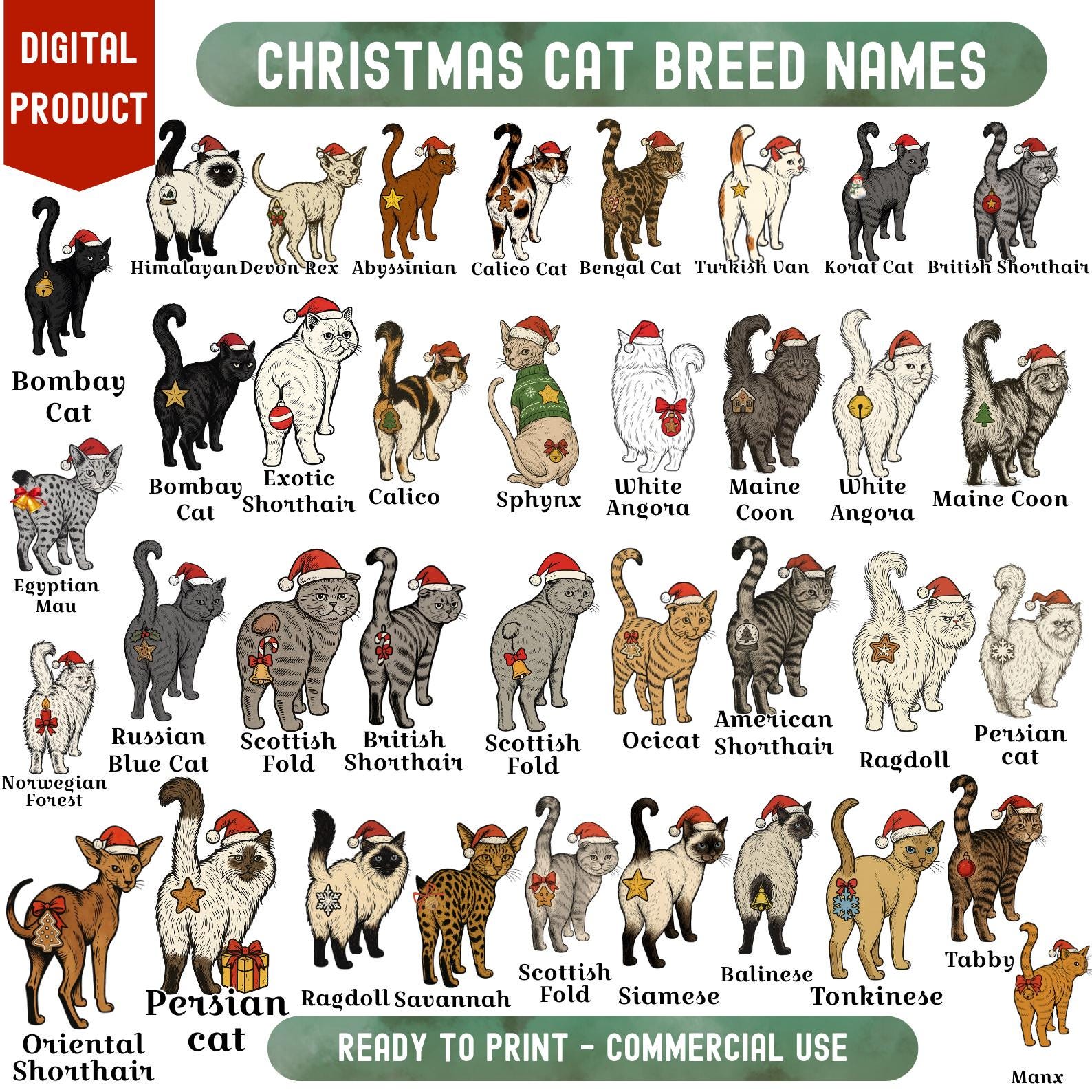 35+ Cat Butt Ornament PNG Bundle: Christmas Cat Rear Clipart, Pet ...