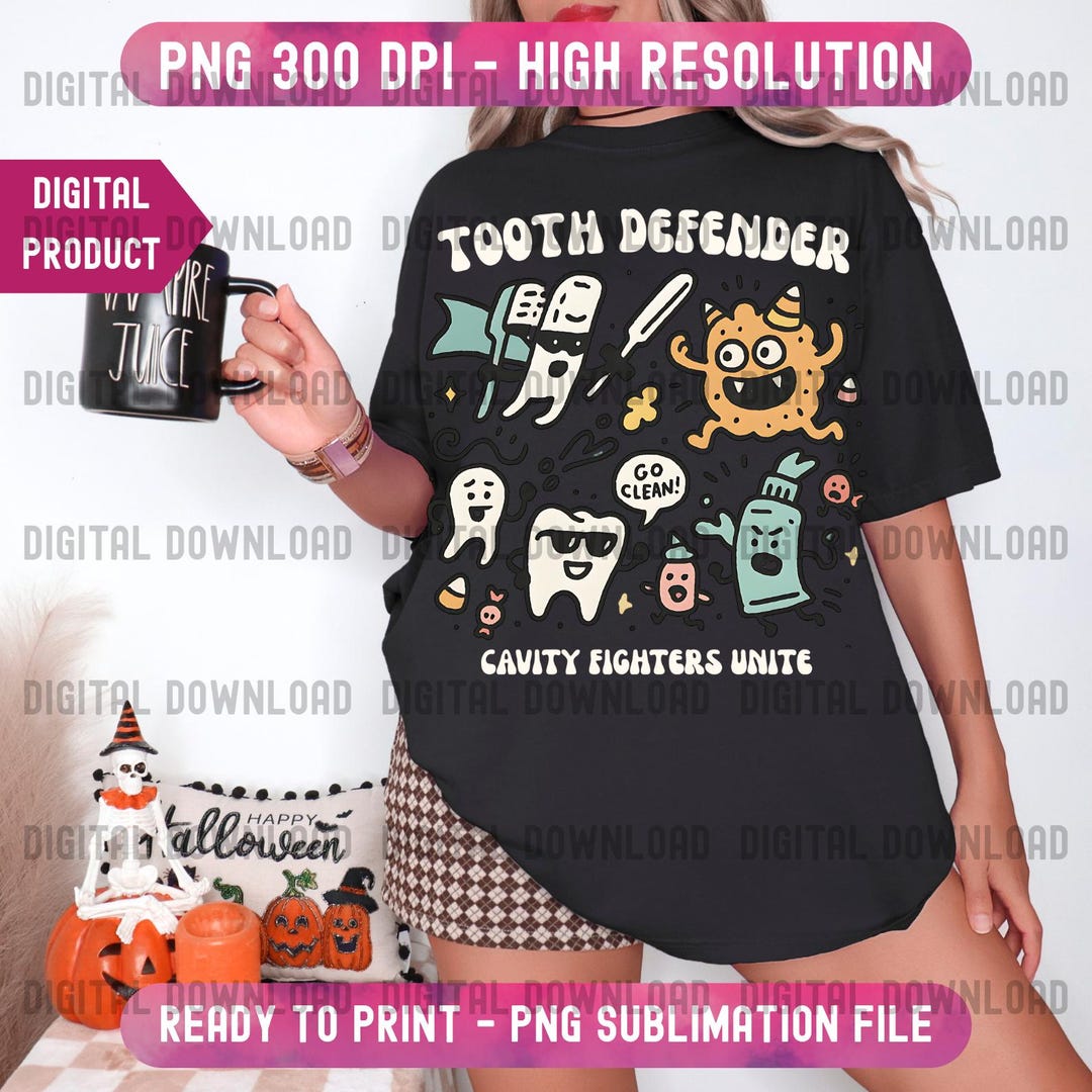 Tooth Defender PNG, Cavity Fighters Unite Clipart, Halloween Dentist ...