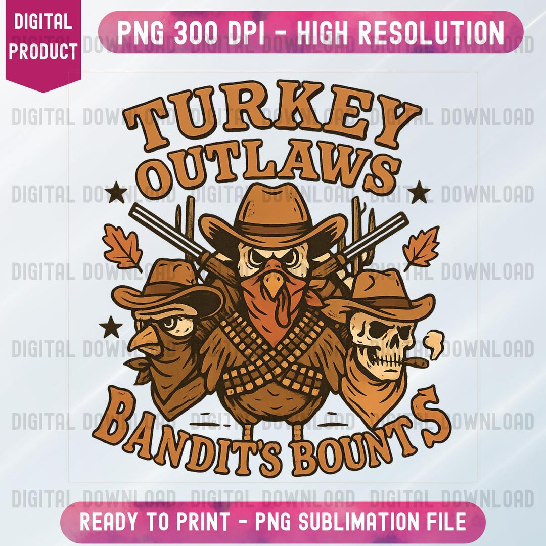 Turkey Outlaws Western Thanksgiving PNG, Fall Cowboy Skeleton Digital ...