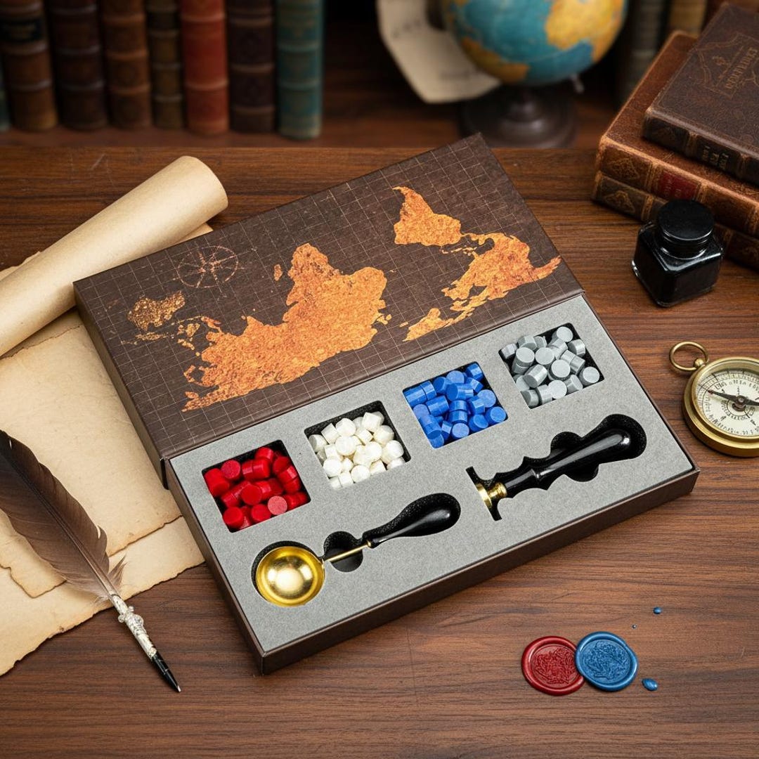 Personalized Wax Seal Stamp, Retro Map Wax Seal Box Set, Custom Seal ...
