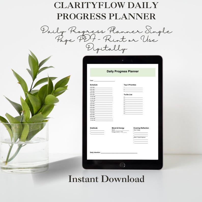 Daily Progress Planner - Printable PDF for Time Blocking, Focus, and ...