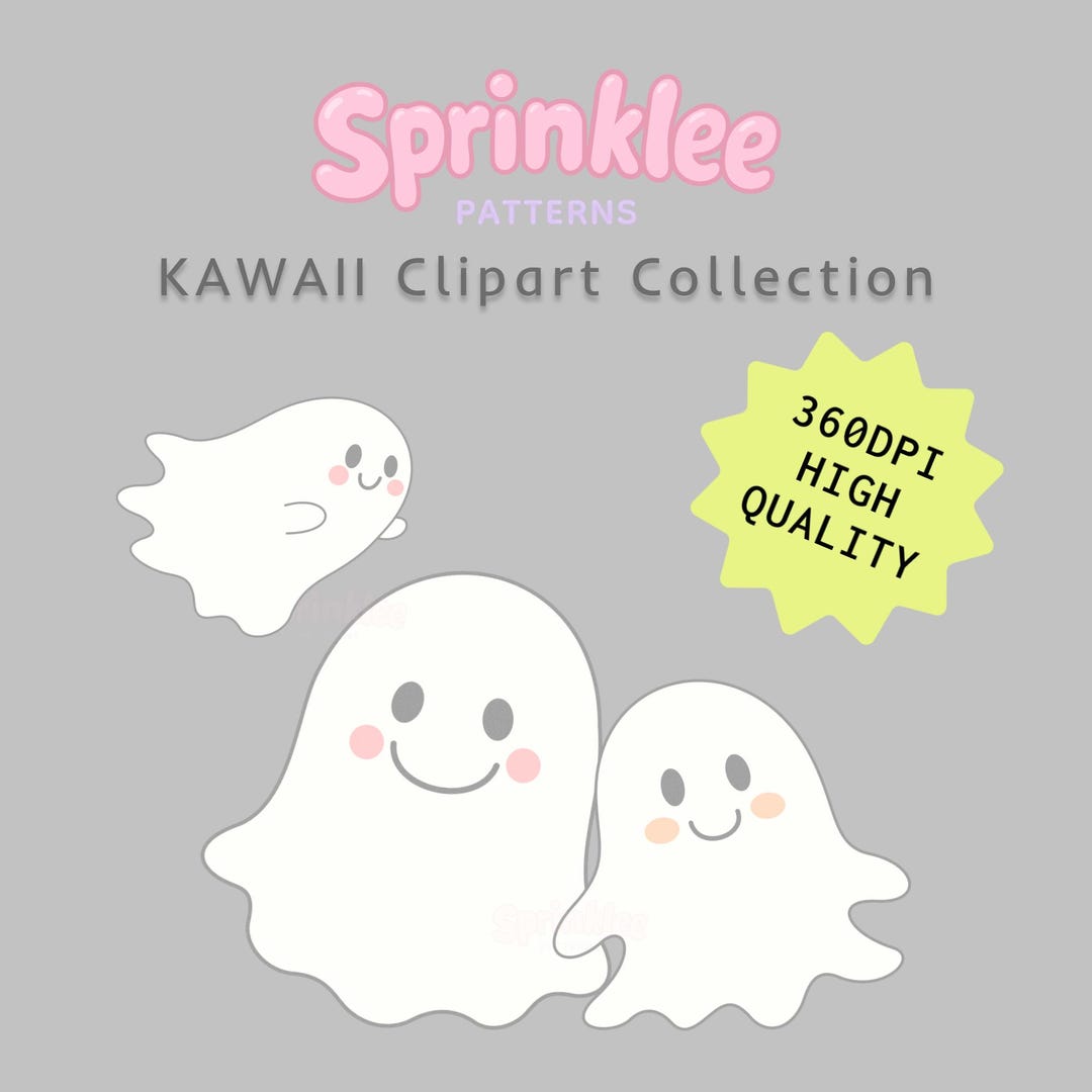 Kawaii Ghost Clipart PNG + JPG for Halloween Party Decor Cute Baby Boo ...