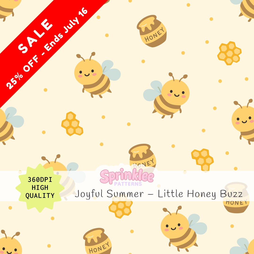 Happy Bee Seamless Pattern With Honey Jar & Honeycombs for Nursery Wall ...