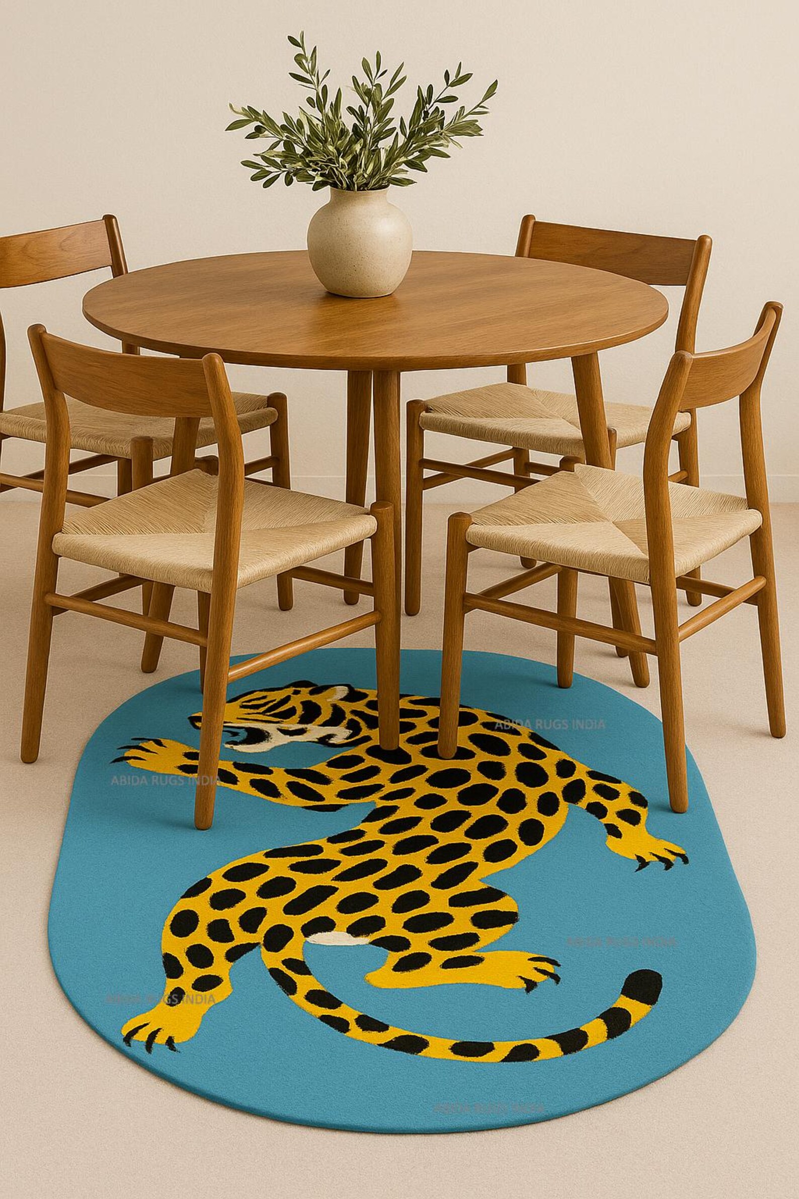 Hand-tufted Leopard Rug, Teal Blue, Golden Yellow, Jet Black - Etsy
