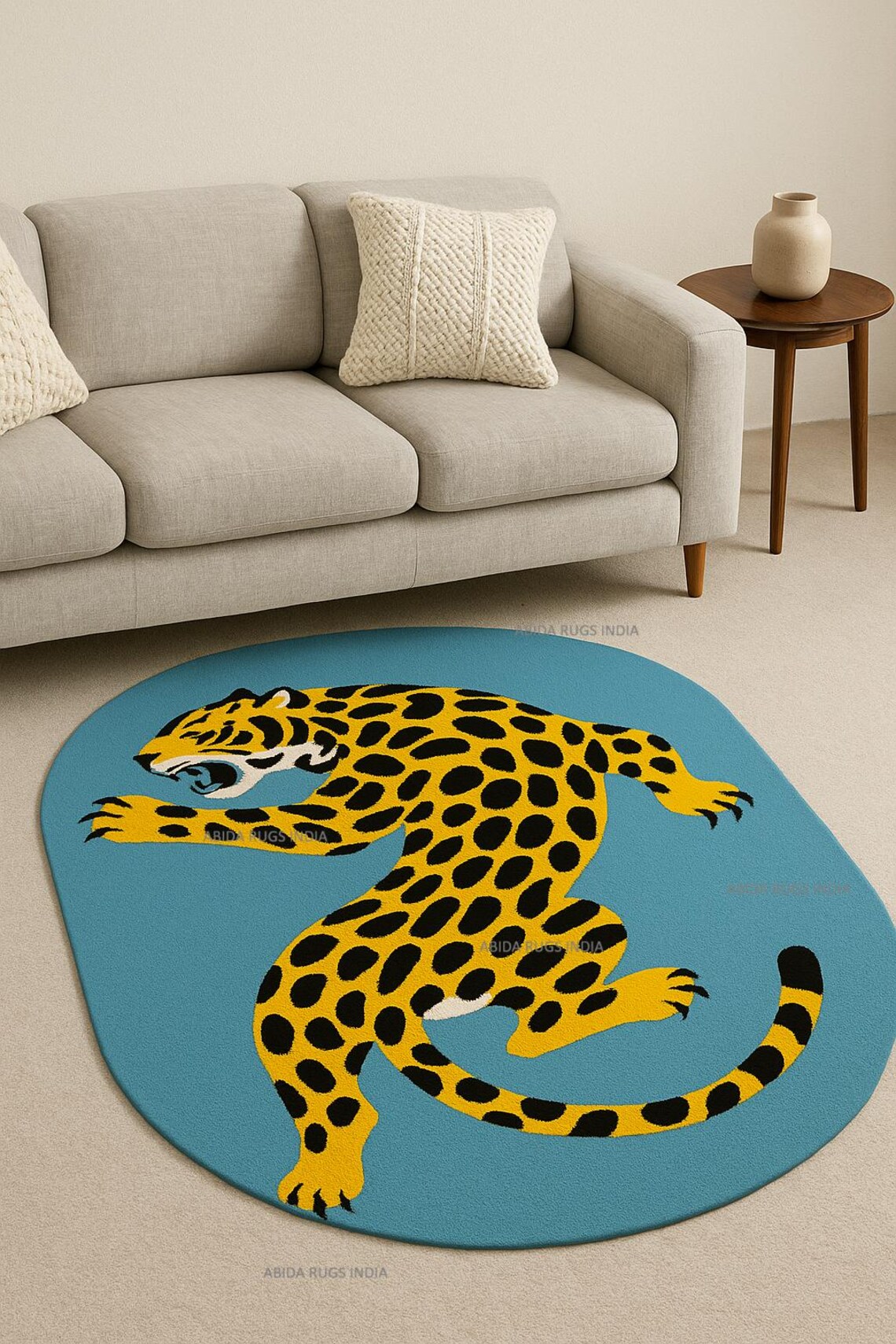 Hand-tufted Leopard Rug, Teal Blue, Golden Yellow, Jet Black - Etsy