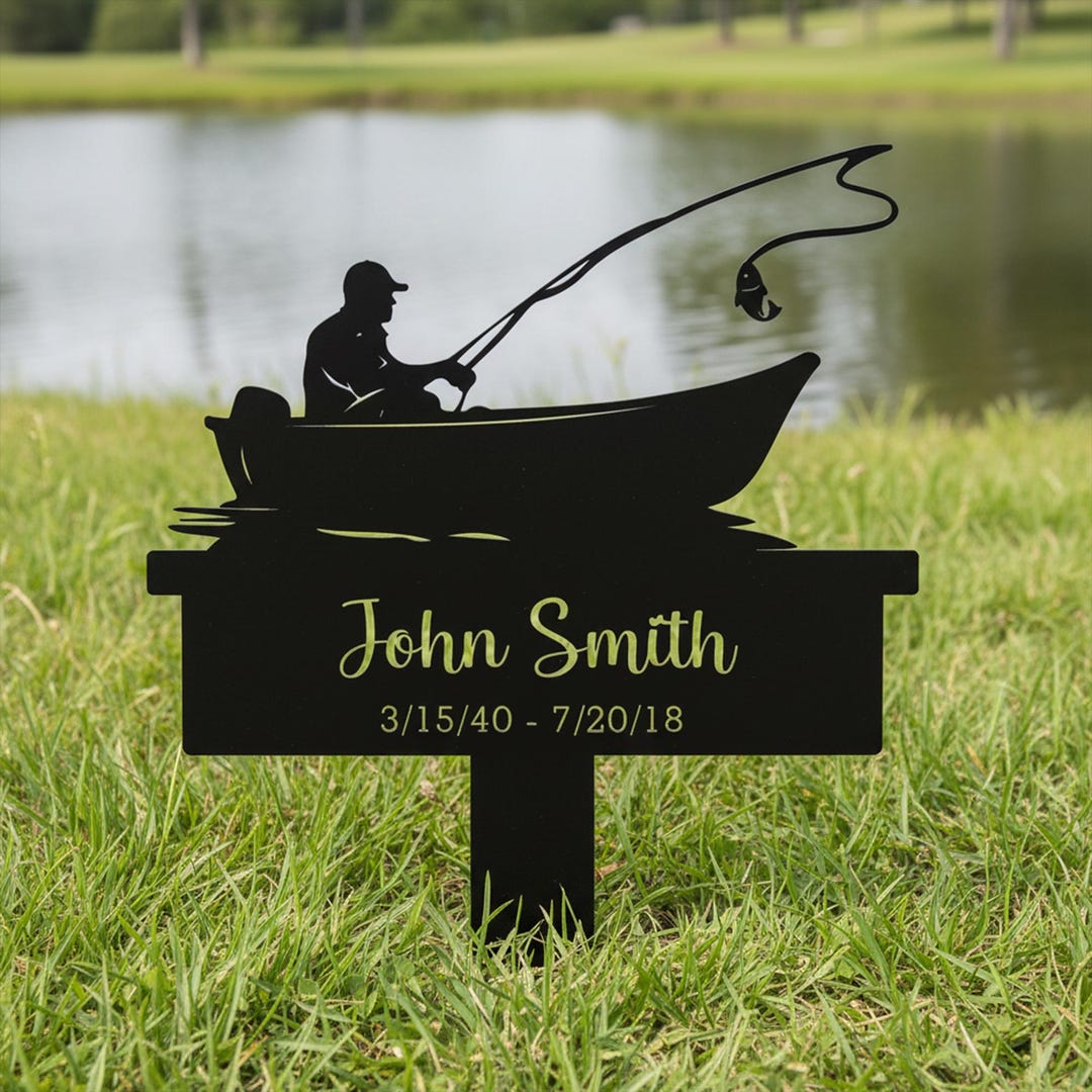 Personalized Fishing Memorial Stake,custom Angler Tribute Garden Stake ...