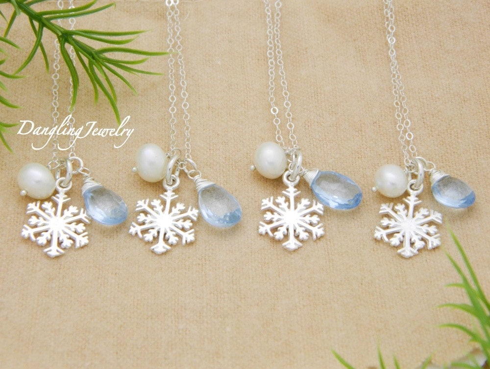 Winter Wedding Jewelry Snowflake Necklace Bridesmaid Gifts | Etsy