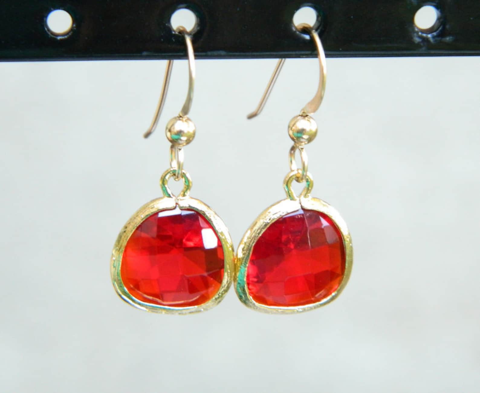 Gold Red Dangle Earrings Red Stone Earrings Mothers | Etsy