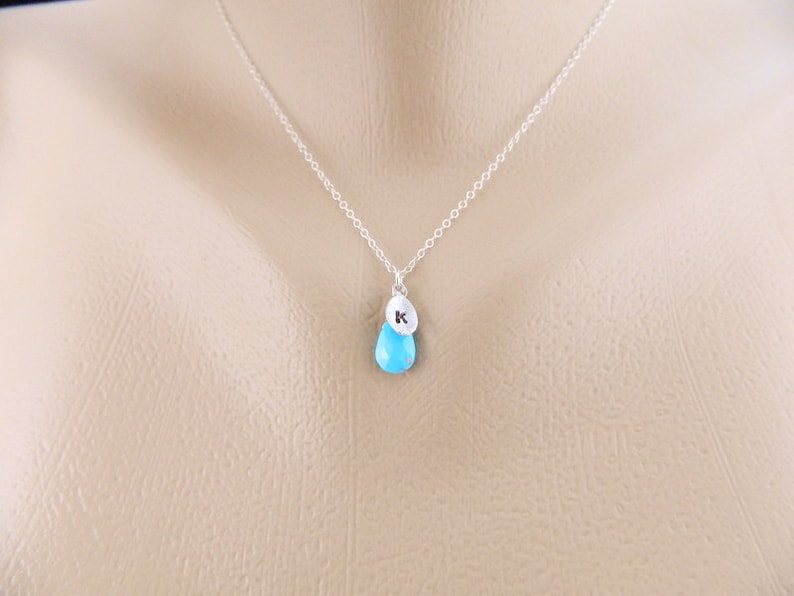 December Birthstone Necklace Initial Charm Necklace | Etsy