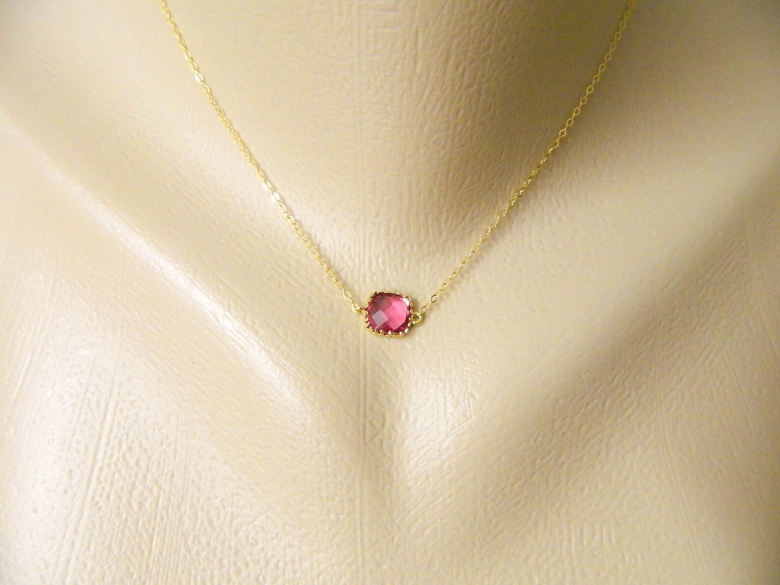 Tiny Ruby Necklace Fuschia Necklace Minimal Jewelry - Etsy
