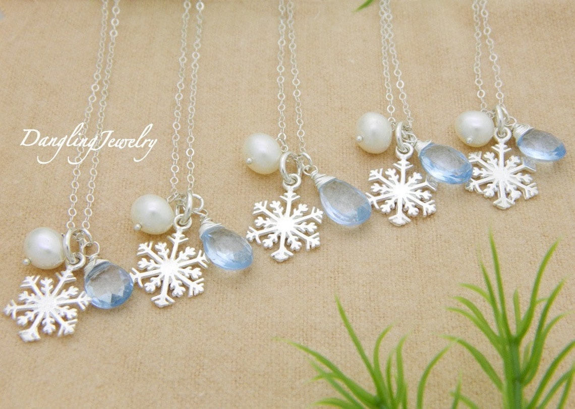 Winter Wedding Jewelry Snowflake Necklace Bridesmaid Gifts | Etsy