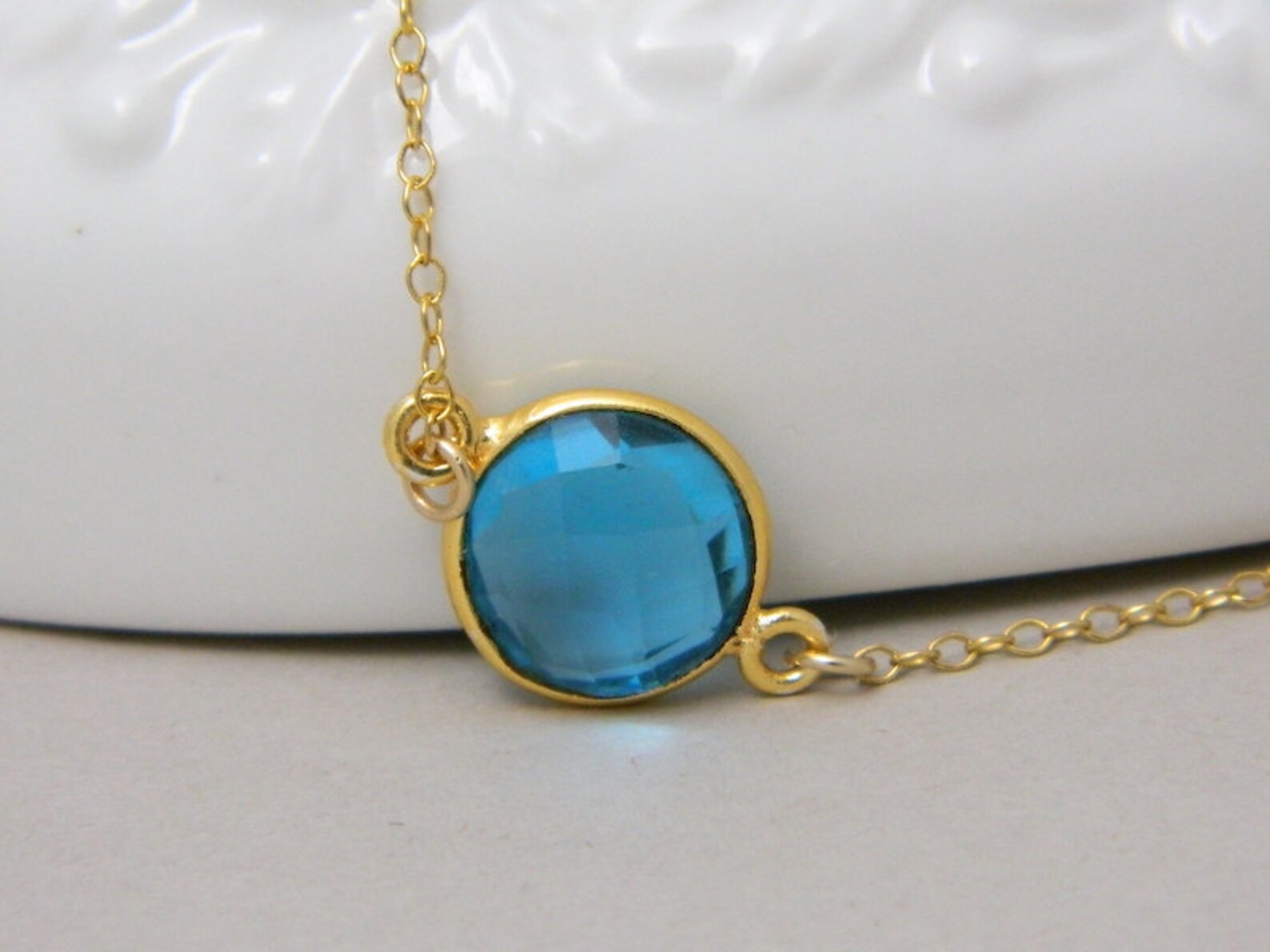 Blue Topaz Necklace - Gold Filled, December Birthstone, Birthday, Bezel ...