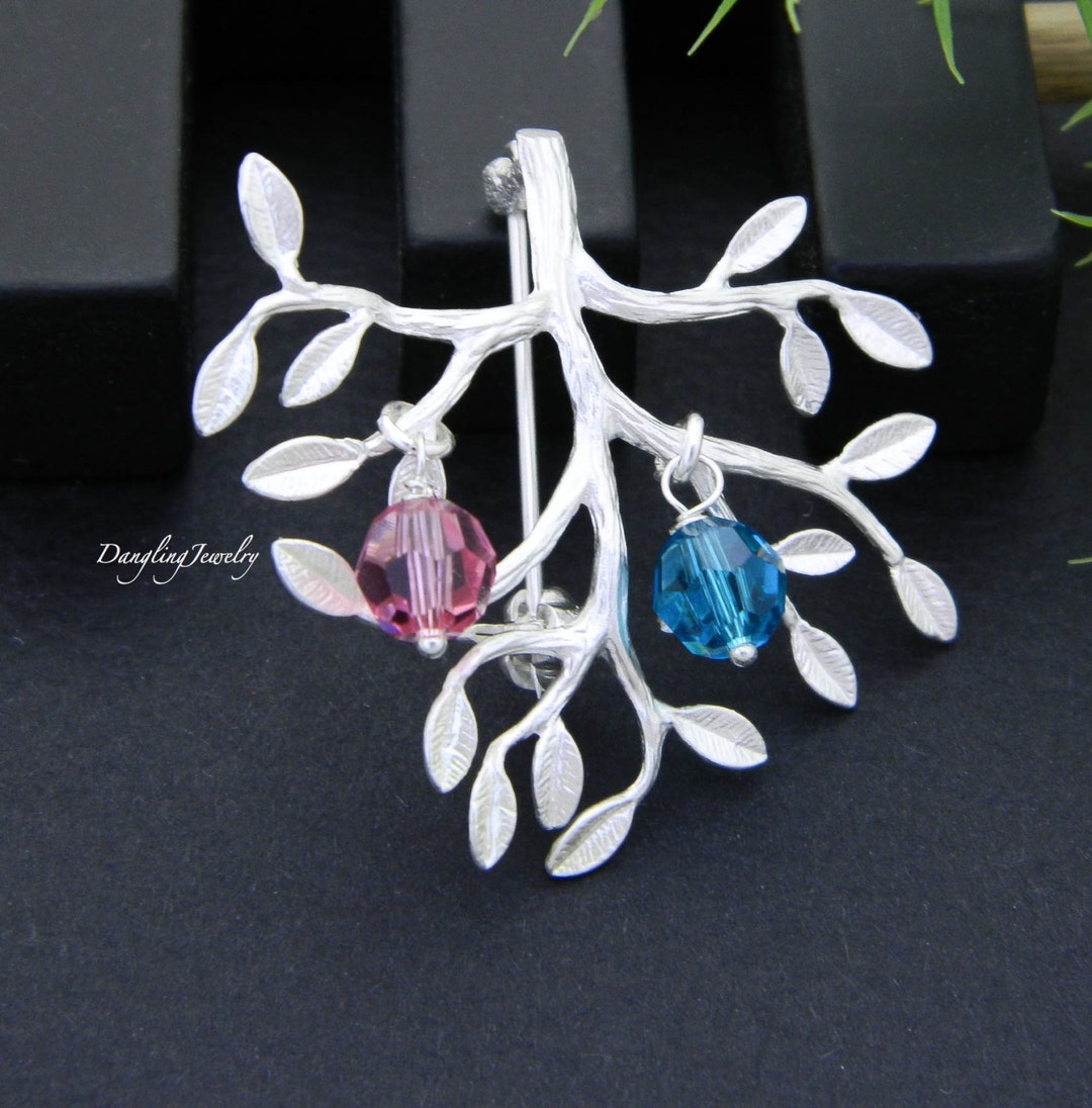 Family Birthstone Brooch, Family Tree Brooch, Grandmother Gift, Grandma ...