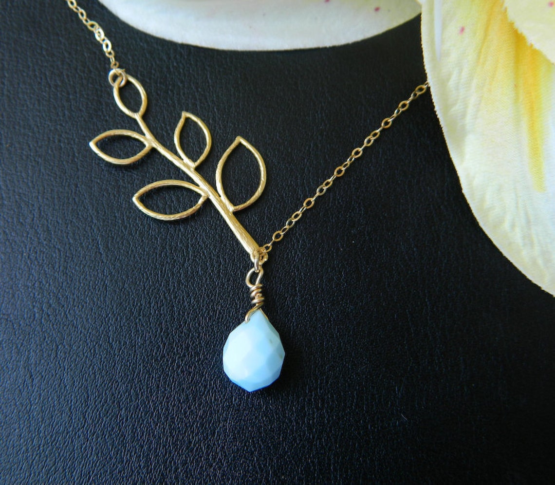 Gold Leave Necklace Gemstone Necklace Bridesmaid Gift - Etsy