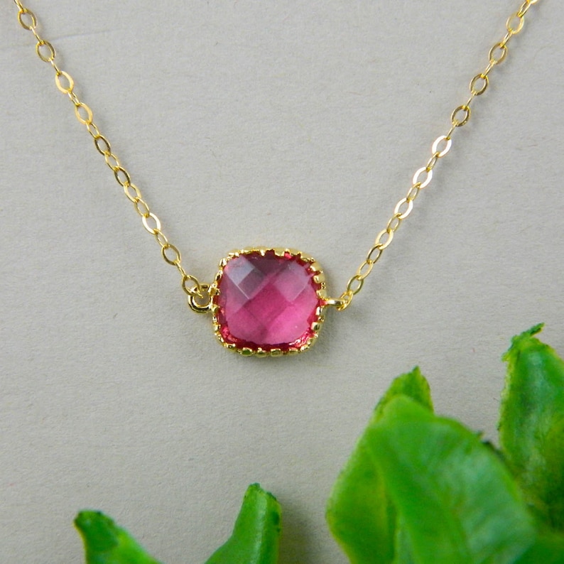 Tiny Ruby Necklace Fuschia Necklace Minimal Jewelry - Etsy