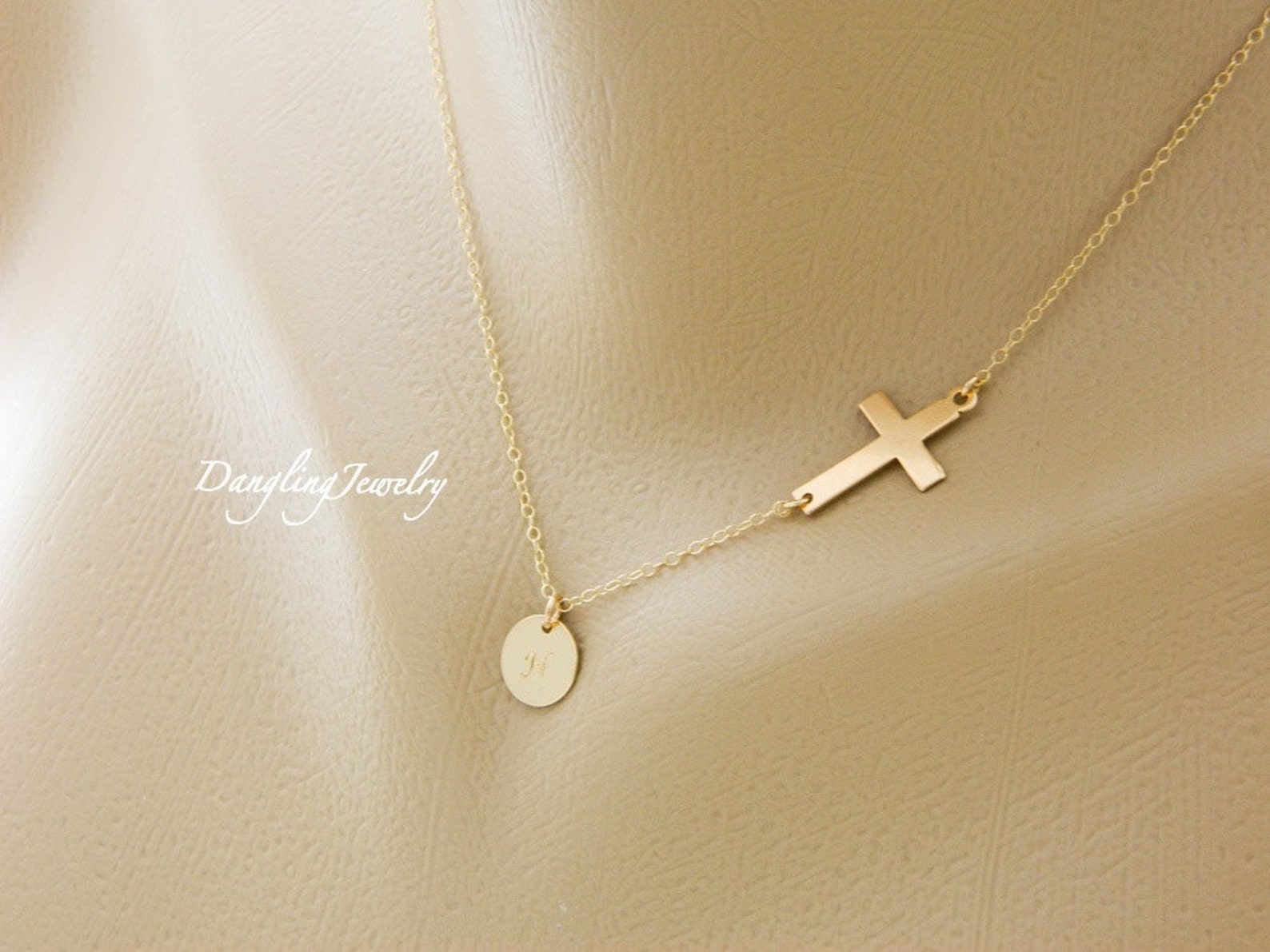 Personalized Sideway Cross Necklace Initial Necklace - Etsy